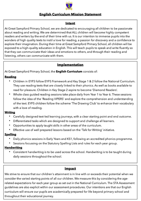 Great Sampford Community Primary School - English